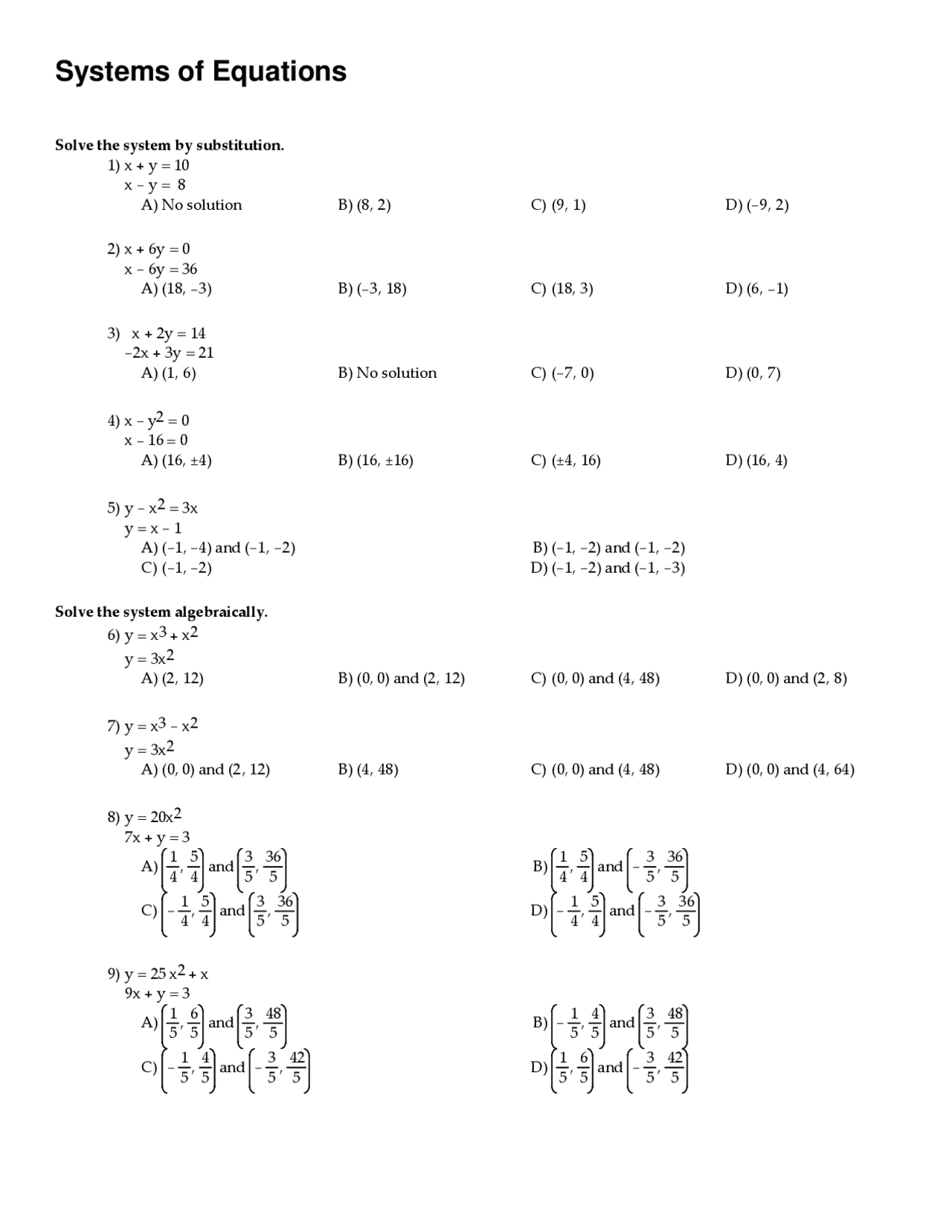 Systems Calculus Exercise Docsity