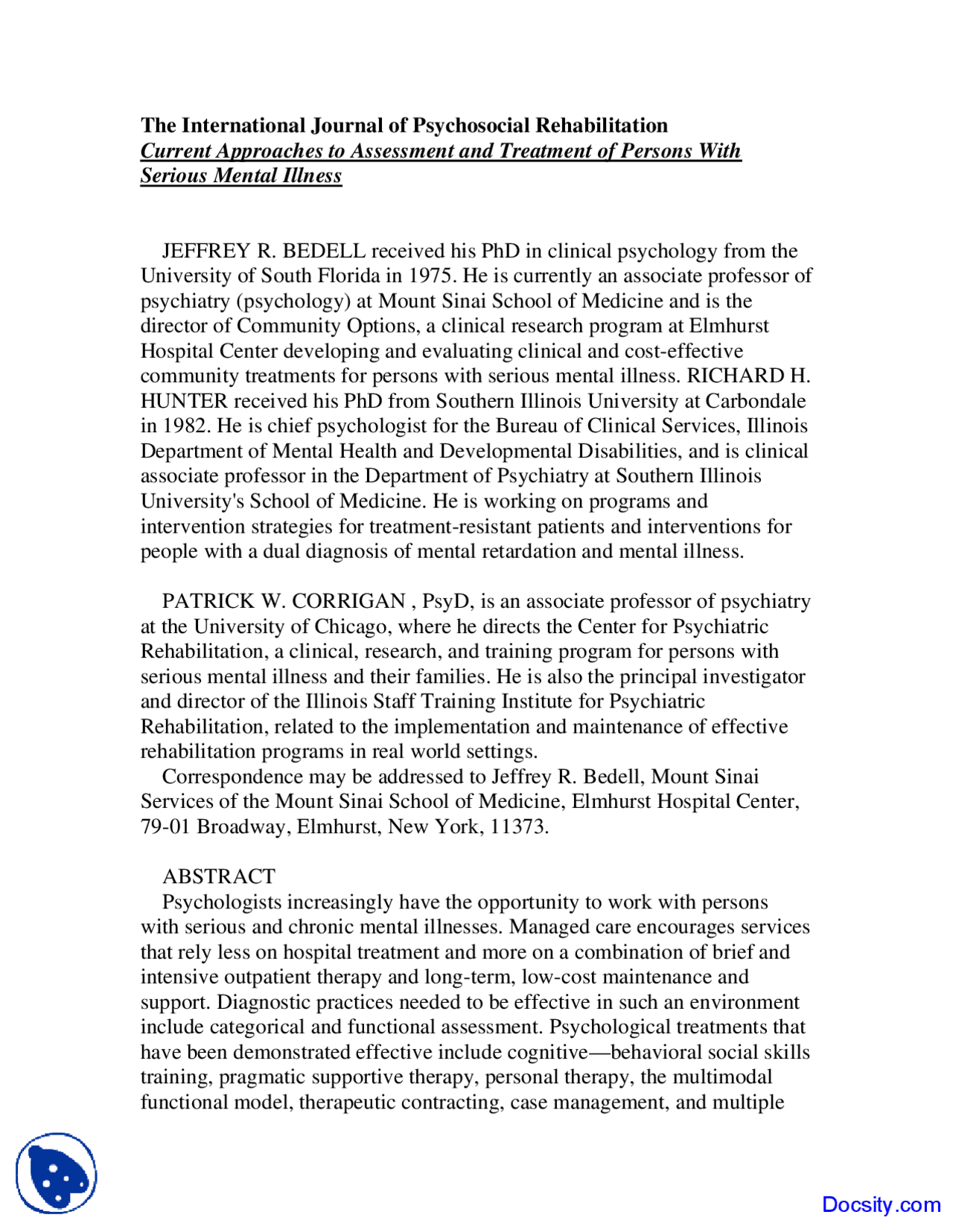 International Journal of Psychosocial Rehabilitation - Chronic Mental ...