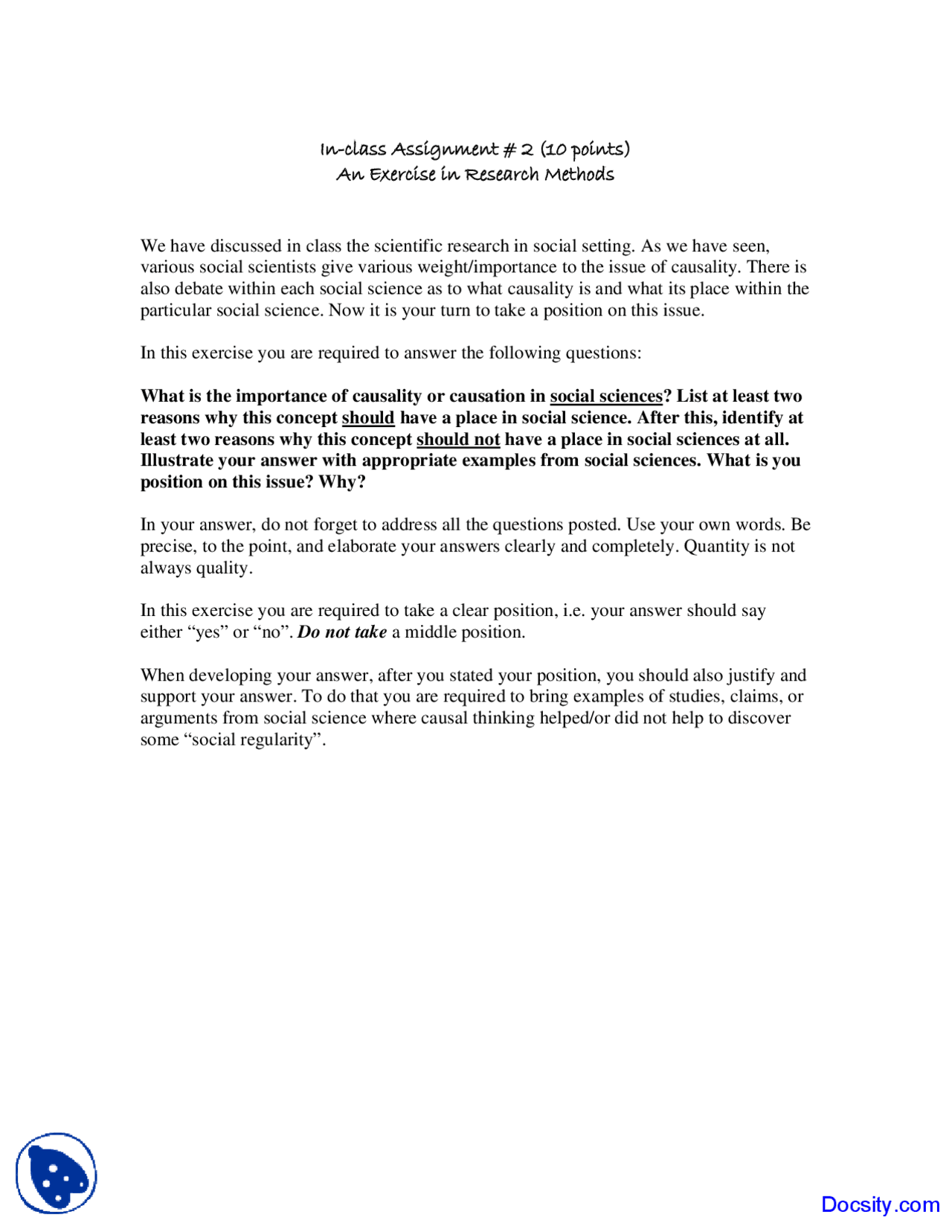 Research Methods - Social Research Methods - Assignment | Exercises ...