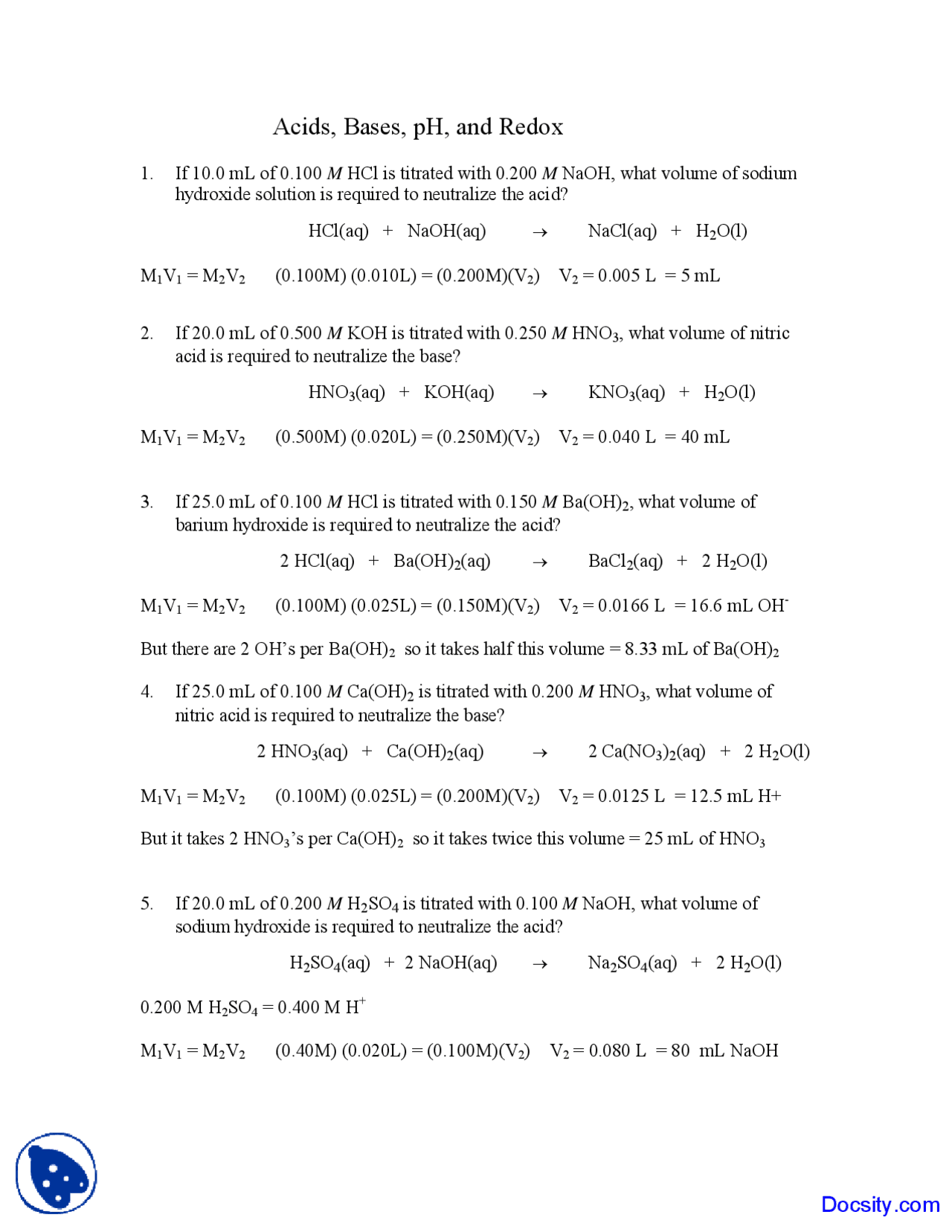 Acids and Bases - Introductory Chemistry - Quiz - Docsity