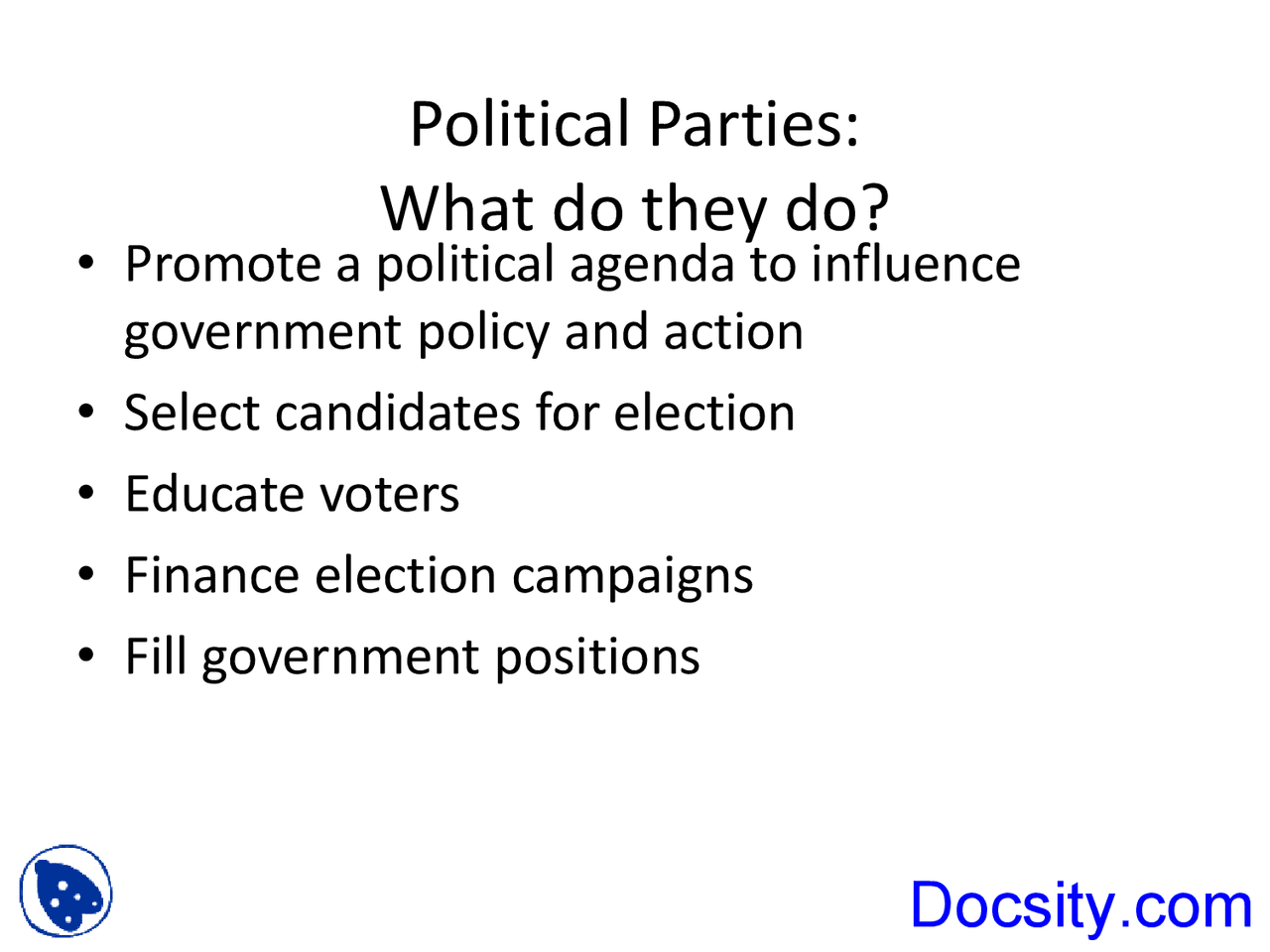 Political Parties - Law - Lecture Slides - Docsity