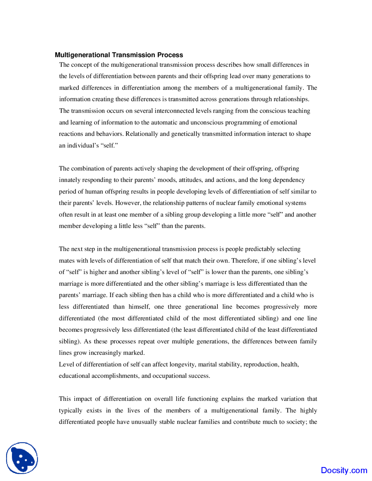 Multigenerational Transmission Process - Personal Competence - Lecture ...