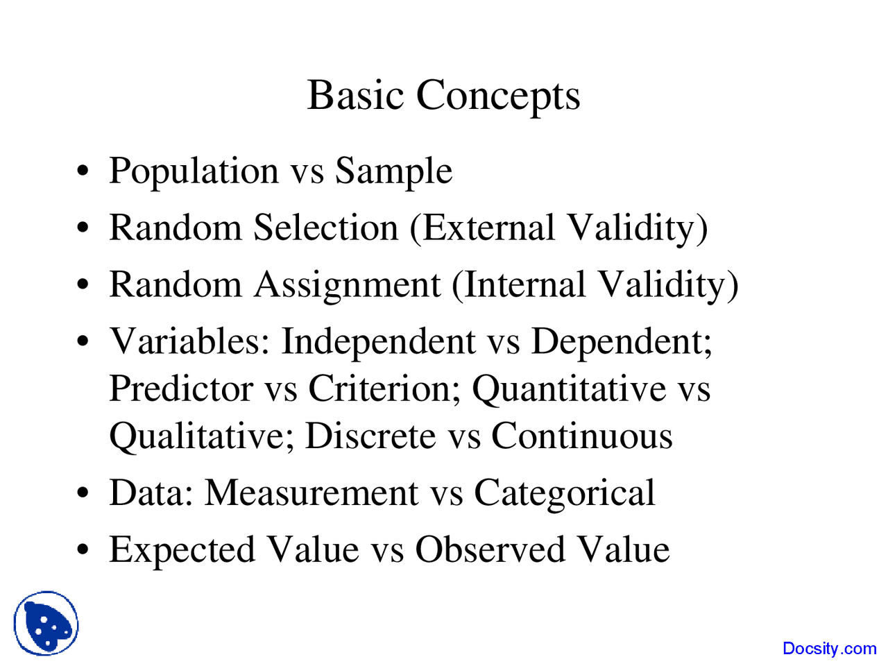 Basic Concepts Data Analysis In Psychology Lecture Slides Docsity
