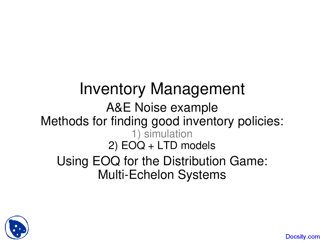 Distribution Game - Introduction to Operations Management - Lecture Slides - Docsity