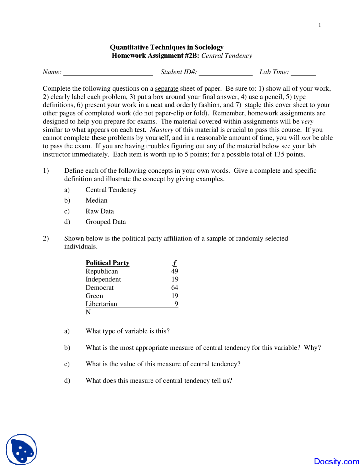 Central Tendency - Quantitative Techniques - Assignment | Exercises Quantitative Techniques ...