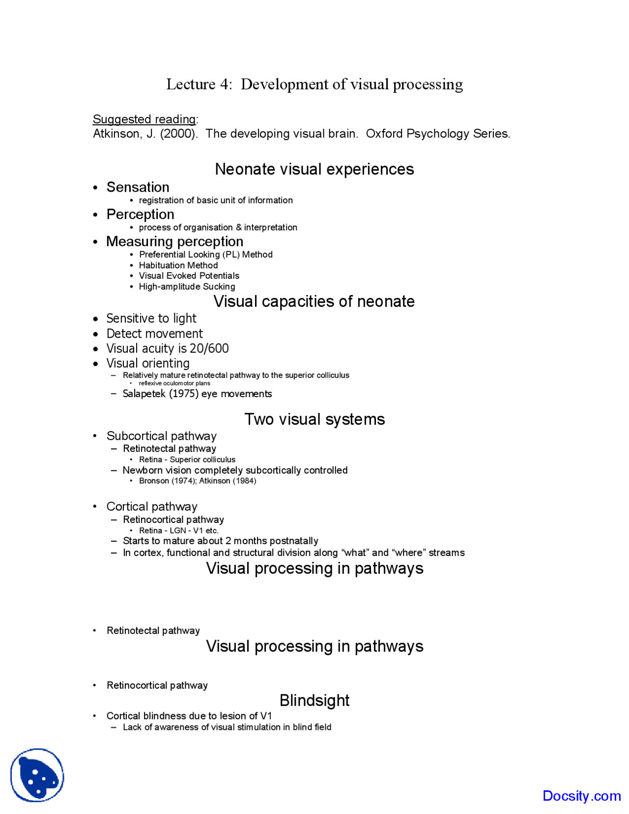 Development Of Visual Processing Development Of Perception Through