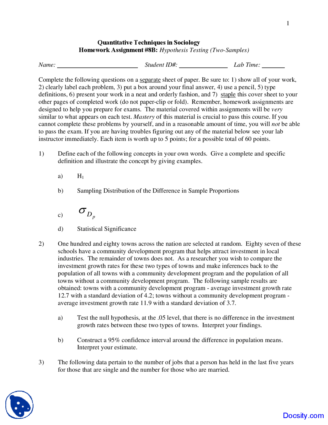 Two Samples Quantitative Techniques Assignment Docsity