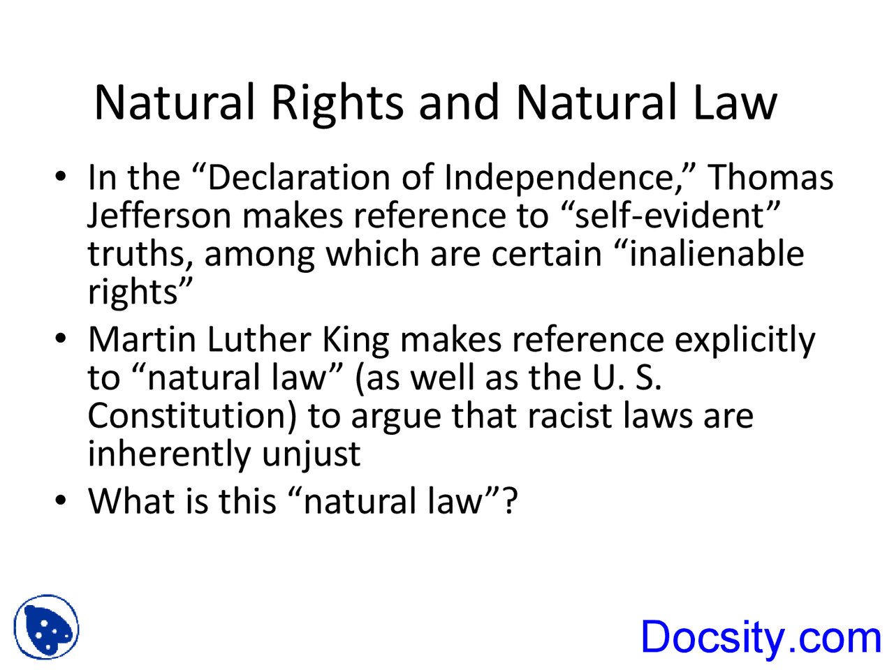 Natural Rights and Natural Law - Law - Lecture Slides - Docsity