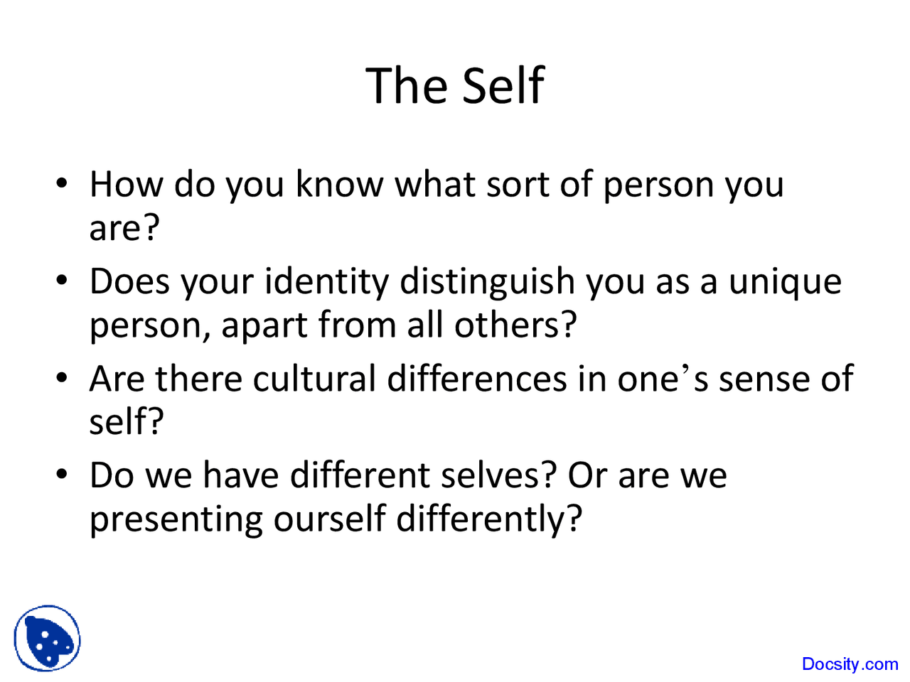 The Self - Social Psychology - Lecture Slides - Docsity