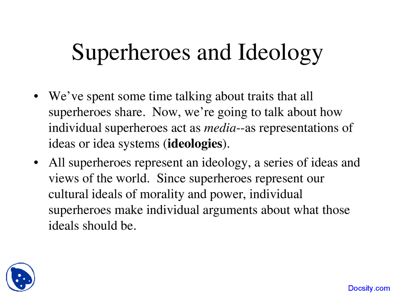 Superheroes And Ideology Globalization Lecture Slides Docsity