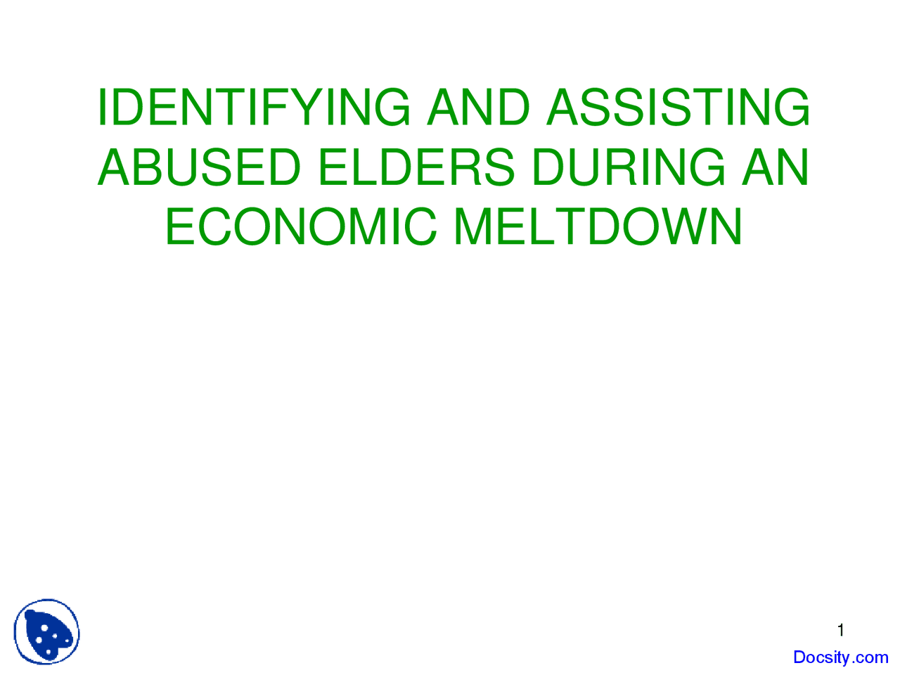Economic Meltdown Society And Aging Lecture Slides Docsity