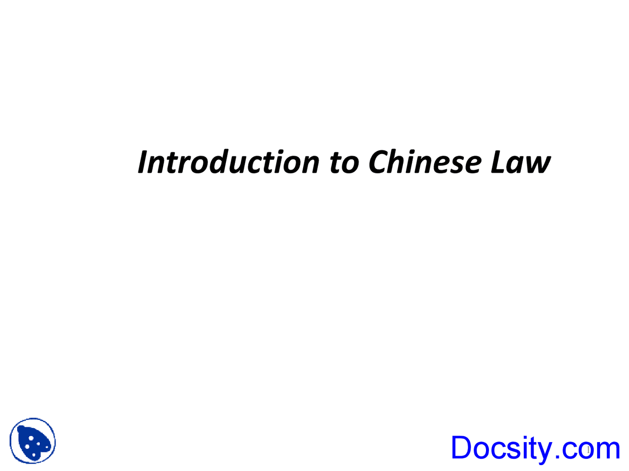 Introduction to Chinese Law - Law - Lecture Slides - Docsity