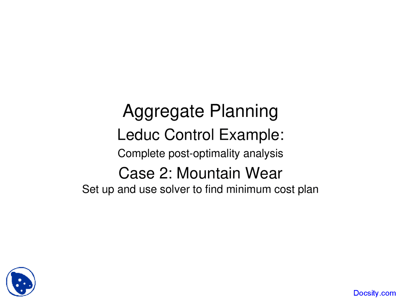 Leduc Control - Introduction to Operations Management - Lecture Slides - Docsity