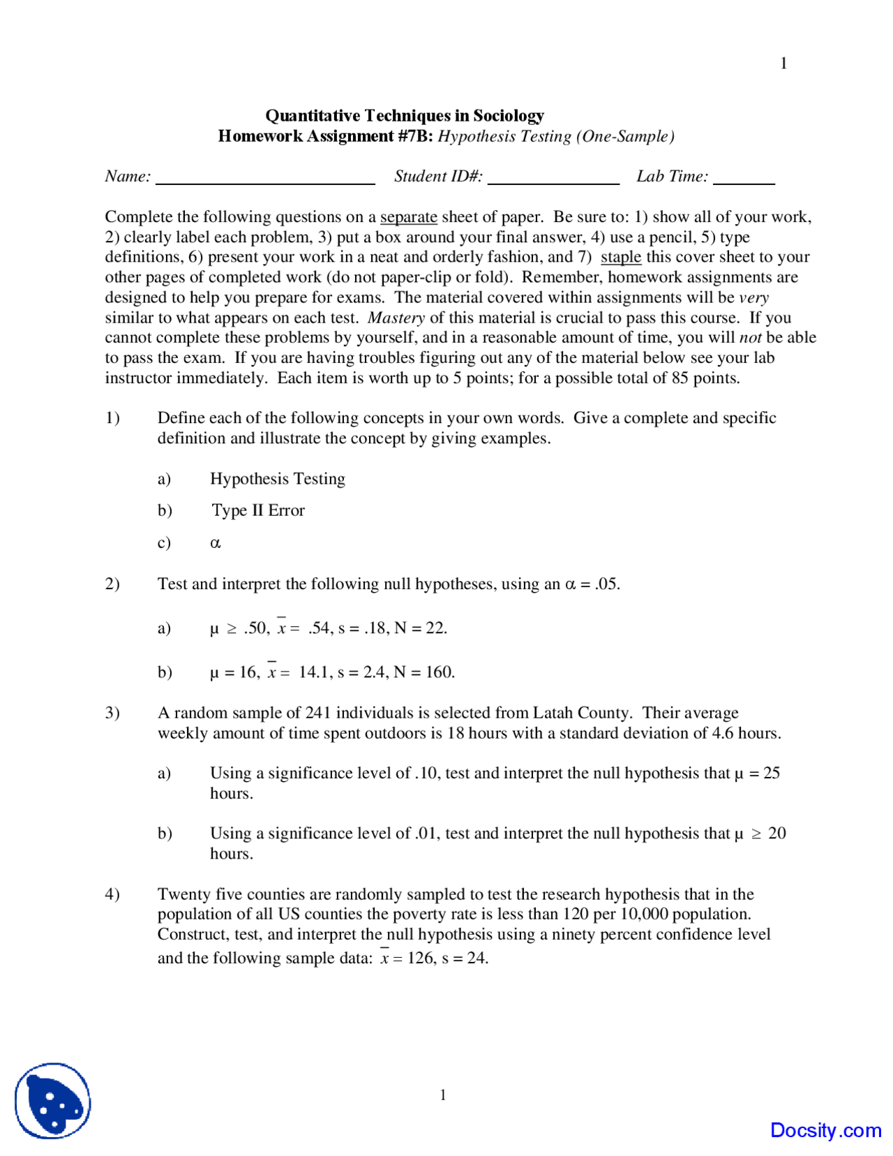Hypothesis Testing Quantitative Techniques Assignment Exercícios