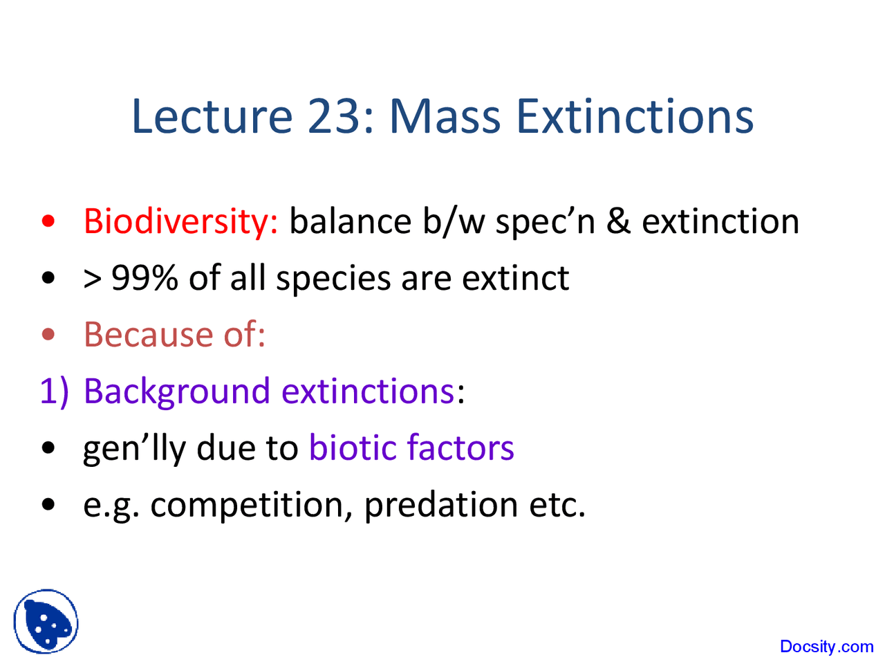 Mass Extinctions Evolution Lecture Slides Docsity