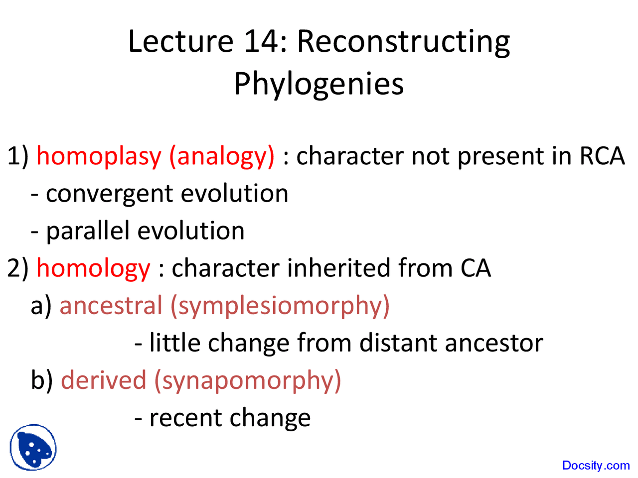 Reconstructing Phylogenies Evolution Lecture Slides Docsity