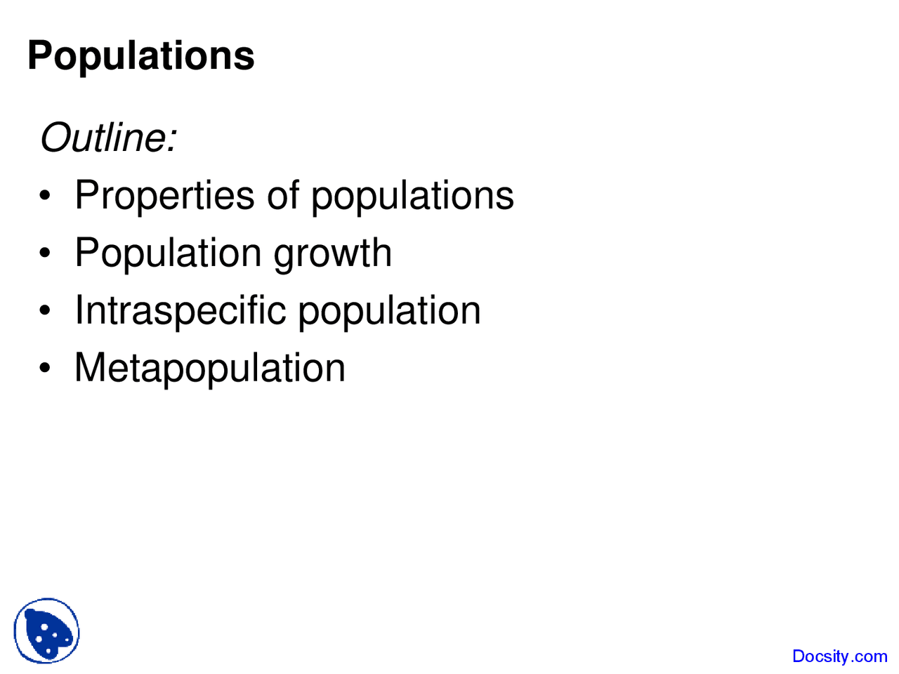 Populations Ecology Lecture Slides Docsity