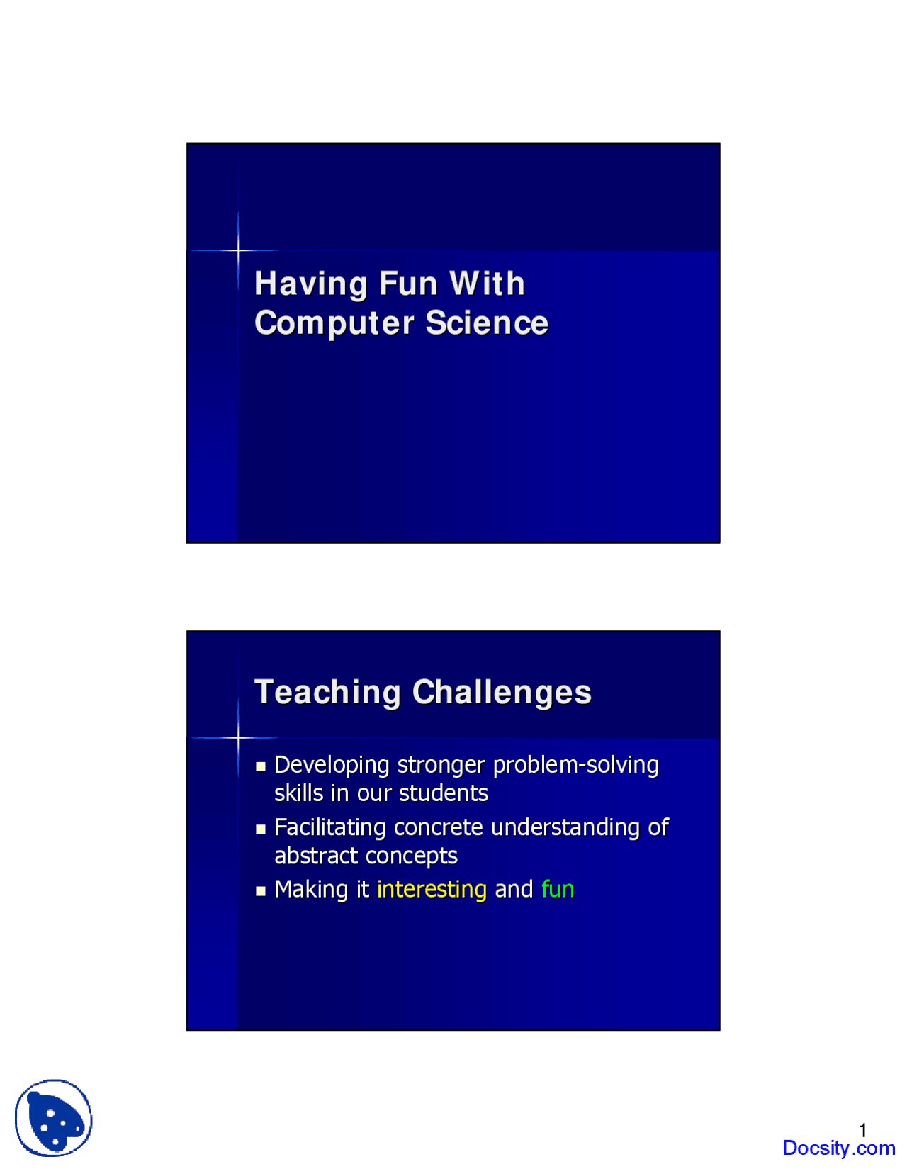 Fun With Computer Science Introduction To Computer Science Lecture