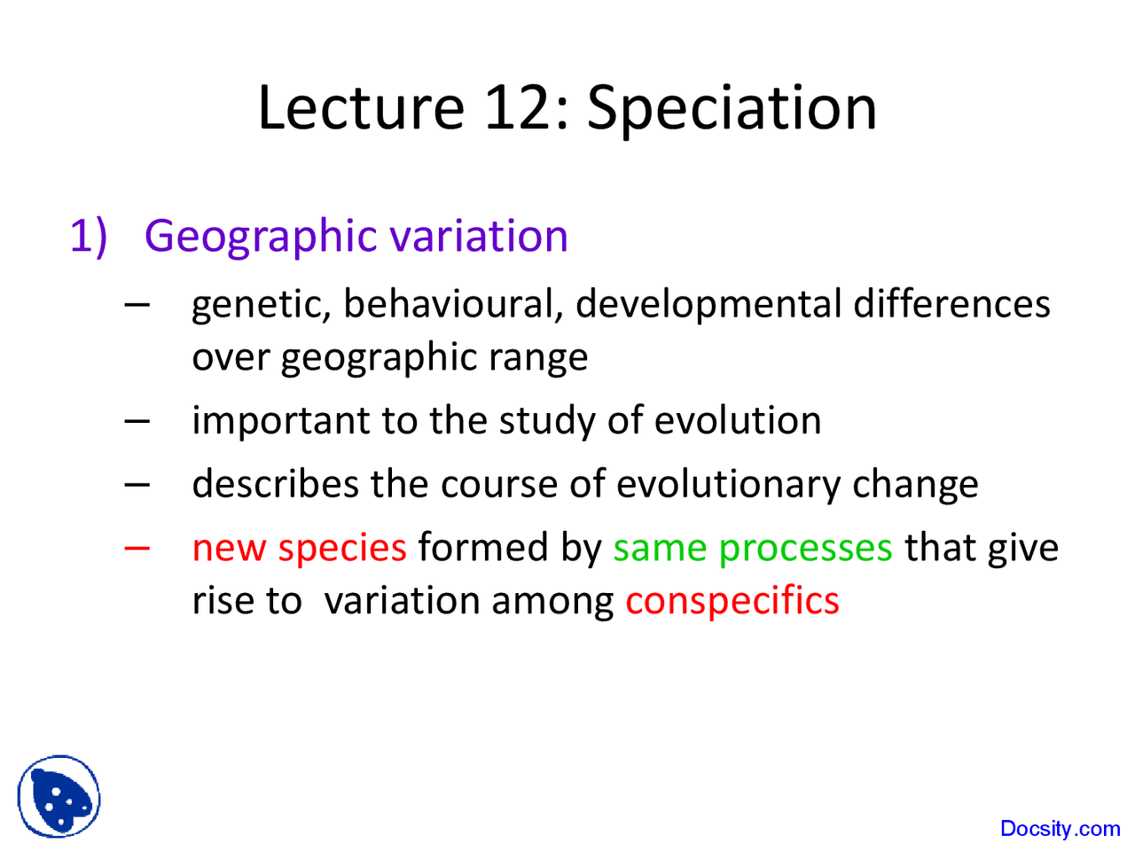 Speciation Evolution Lecture Slides Docsity