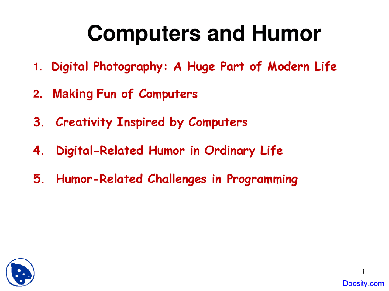 Computers And Humor Introduction To Computer Science Lecture Slides Docsity