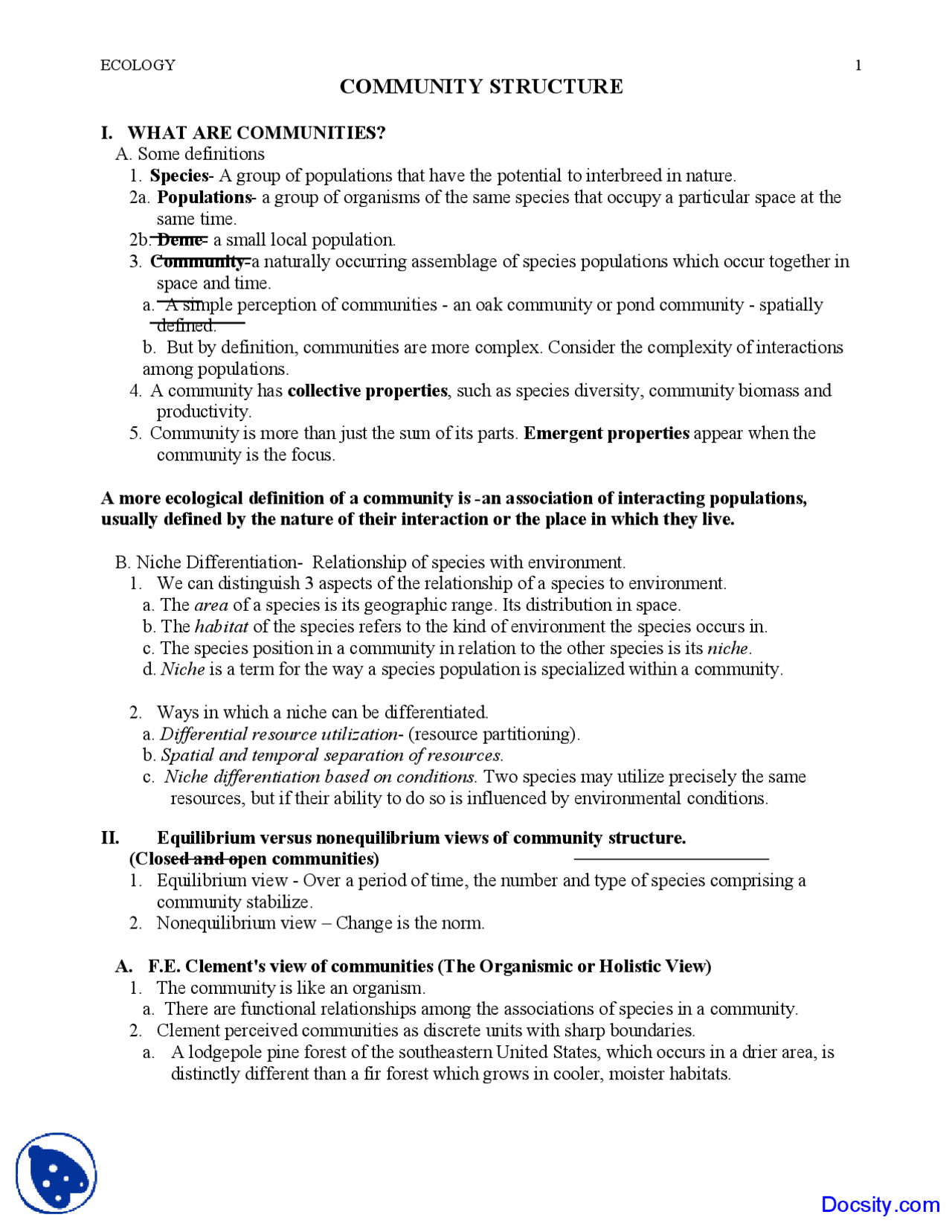 Community Structure Ecology Lecture Notes Docsity