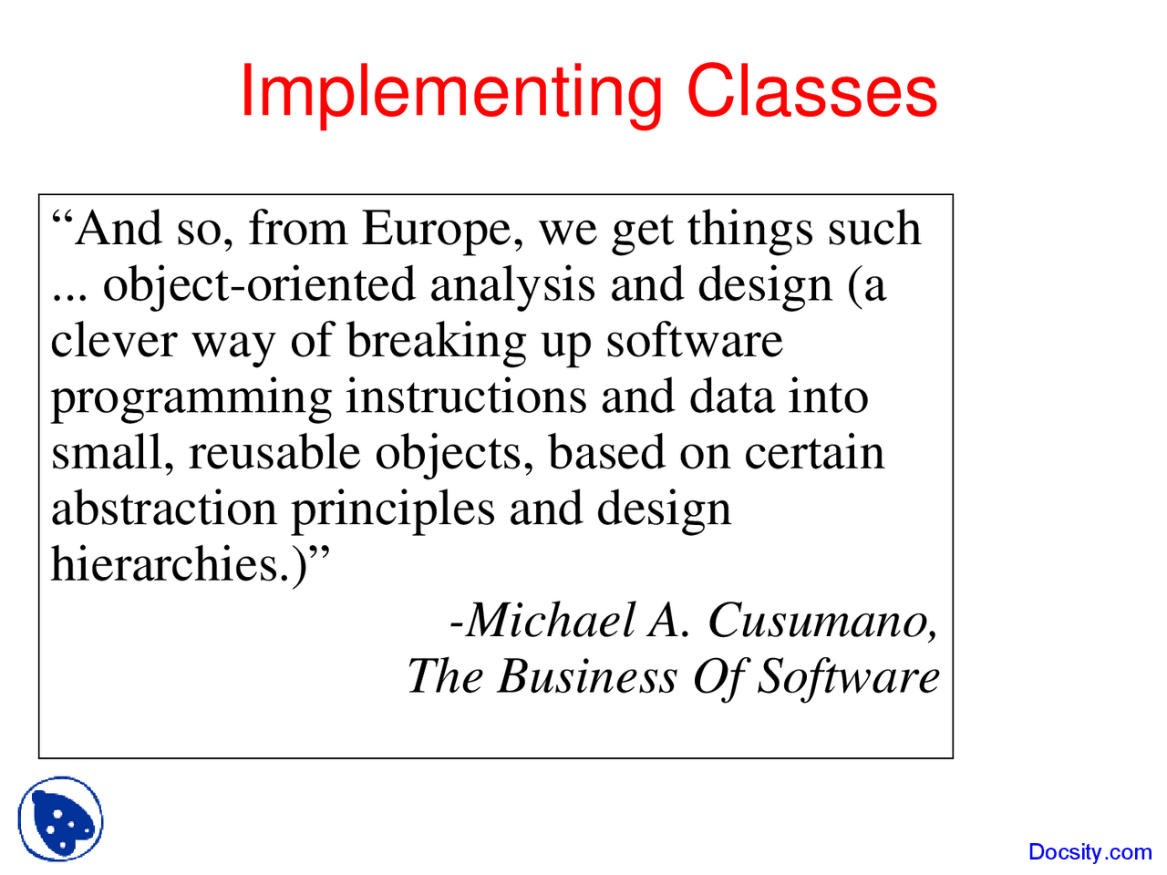 Implementing Classes Fundamentals Of Computer Science Lecture Slides Docsity