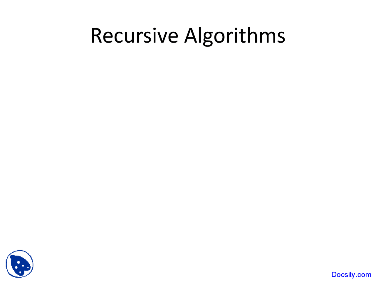 Recursive Algorithms Introduction To Computer Science Lecture 1943