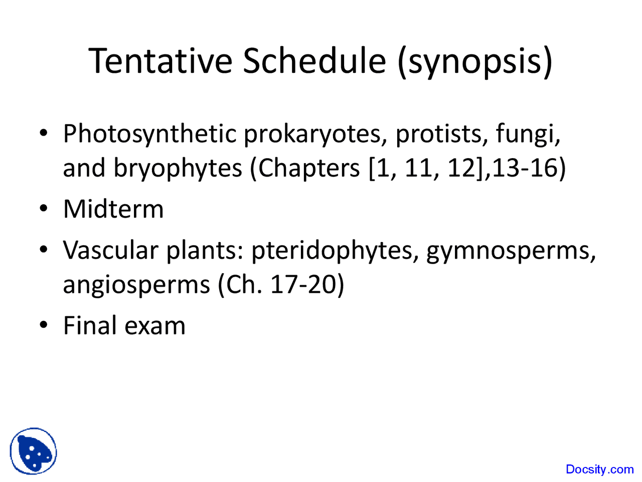 Tentative Schedule Evolution Of Plants Lecture Slides Docsity
