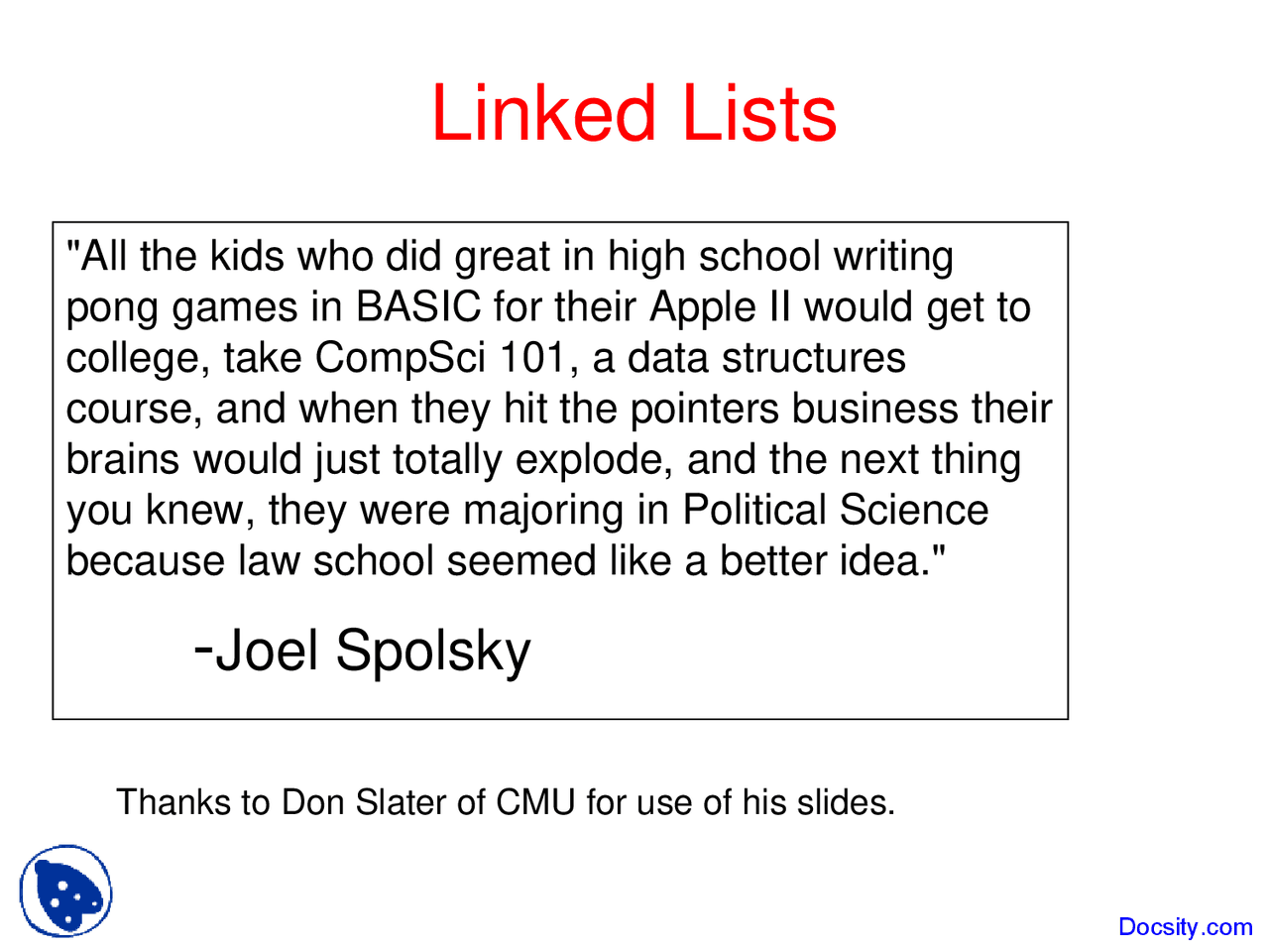 Linked Lists Fundamentals Of Computer Science Lecture Slides Docsity