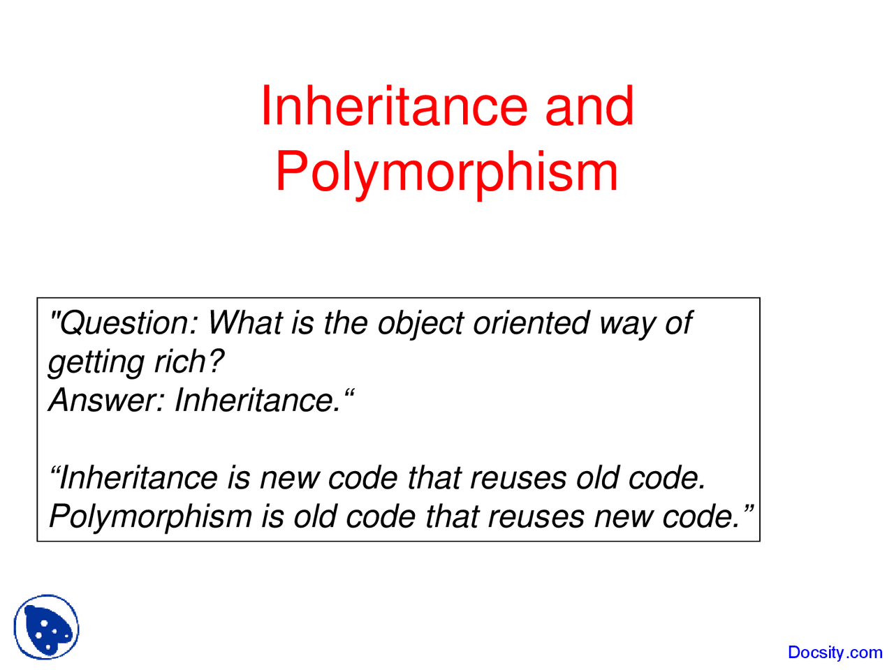 Inheritance And Polymorphism Fundamentals Of Computer Science Lecture Slides Docsity