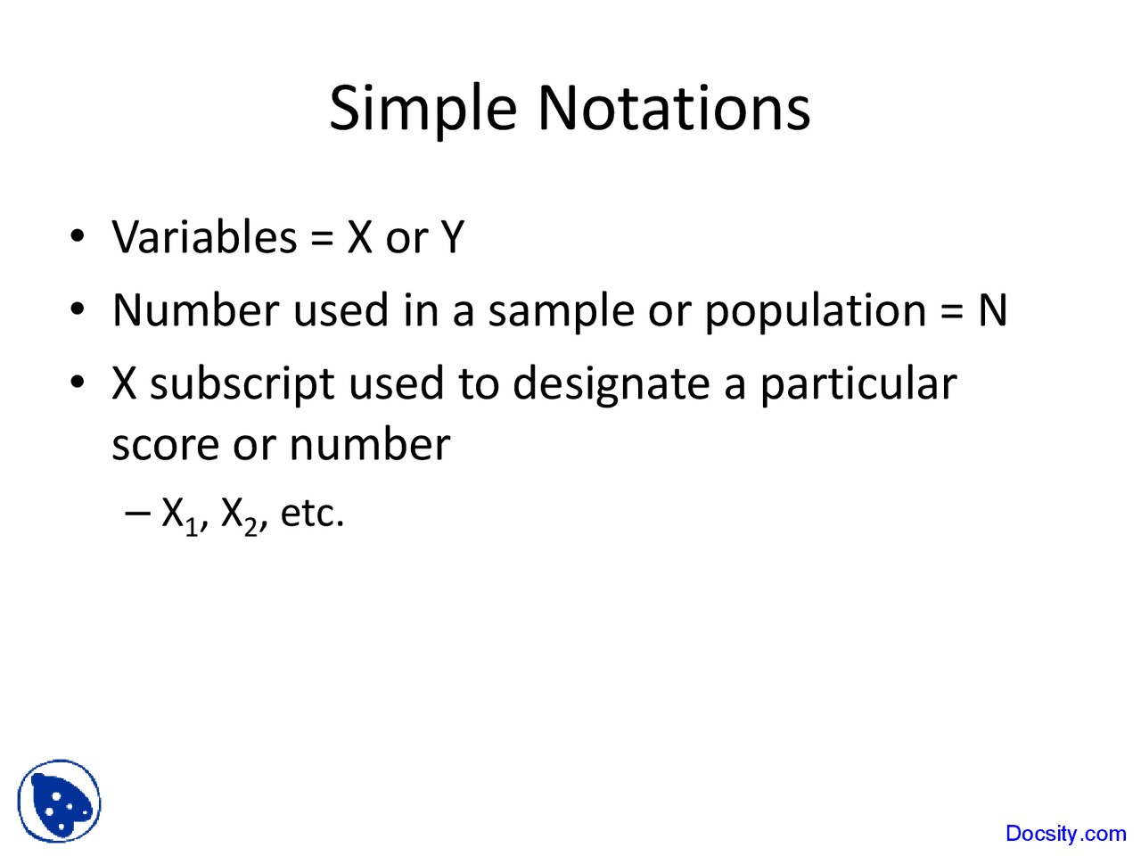 Simple Notations - Applied Statistics - Lecture Slides - Docsity