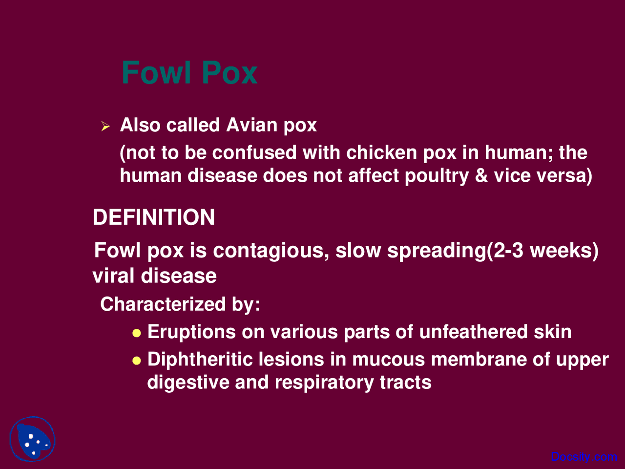 Fowl Pox - Poultry Pathology - Lecture Slides - Docsity