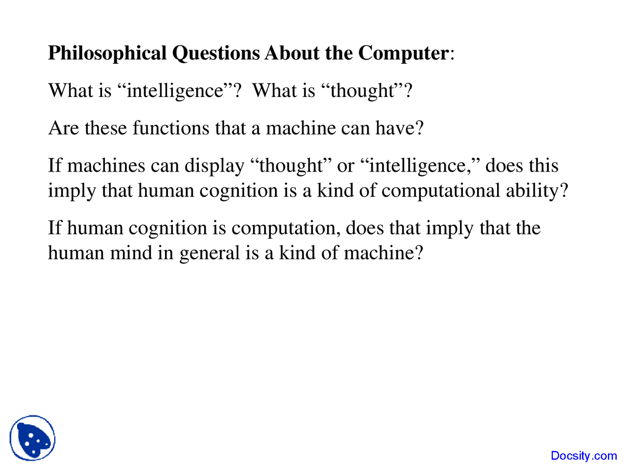 Philosophical Questions Big Ideas Lecture Slides Docsity