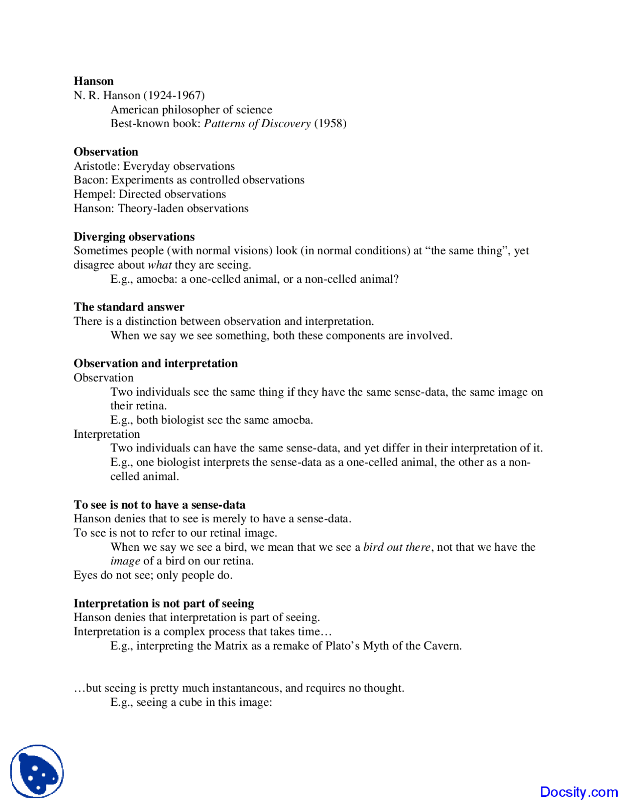Hanson - Philosophy of Science - Lecture Notes | Study notes Philosophy ...