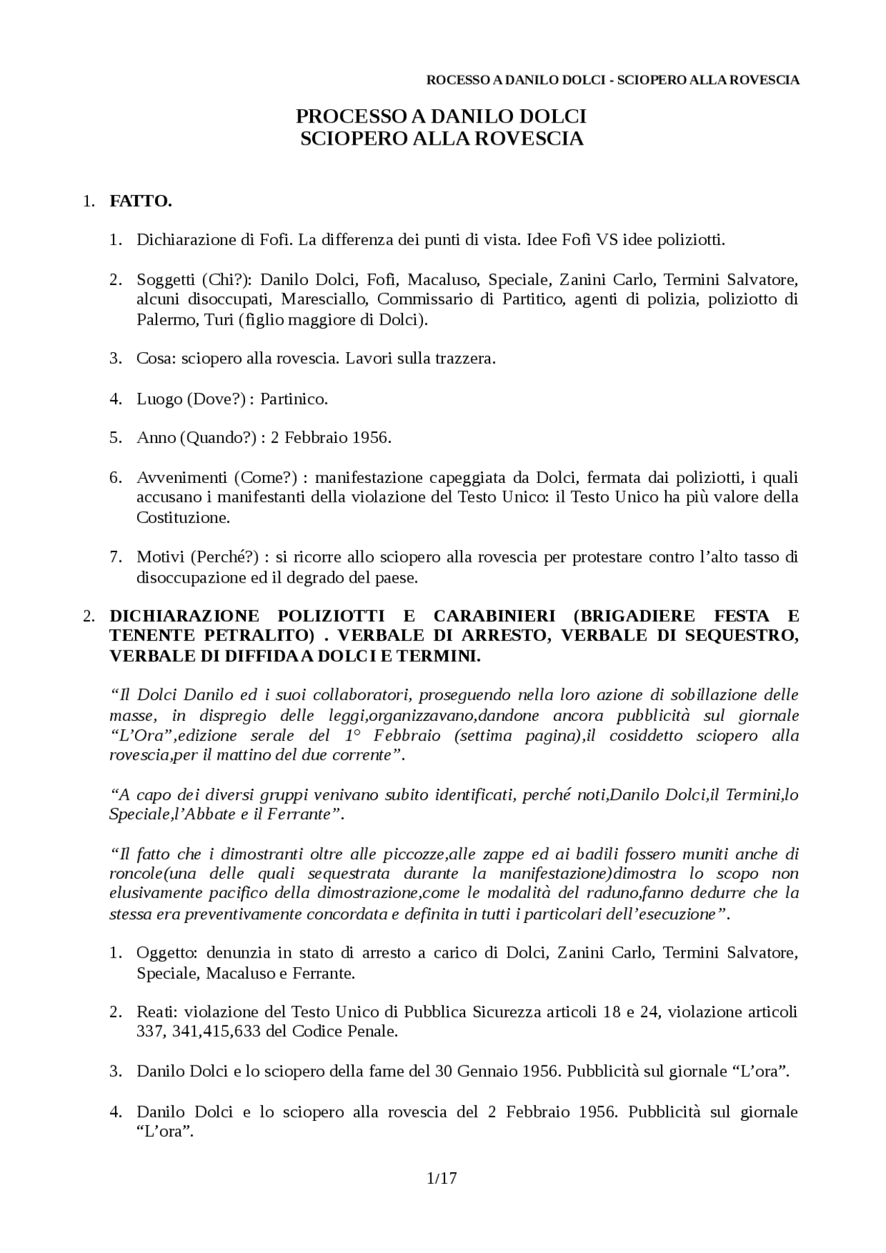 Processo A Danilo Dolci Docsity