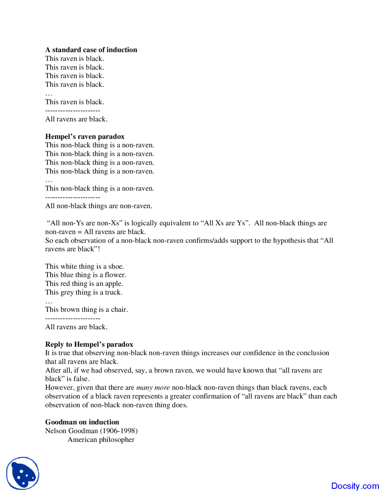 Standard Case Of Induction Philosophy Of Science Lecture Notes