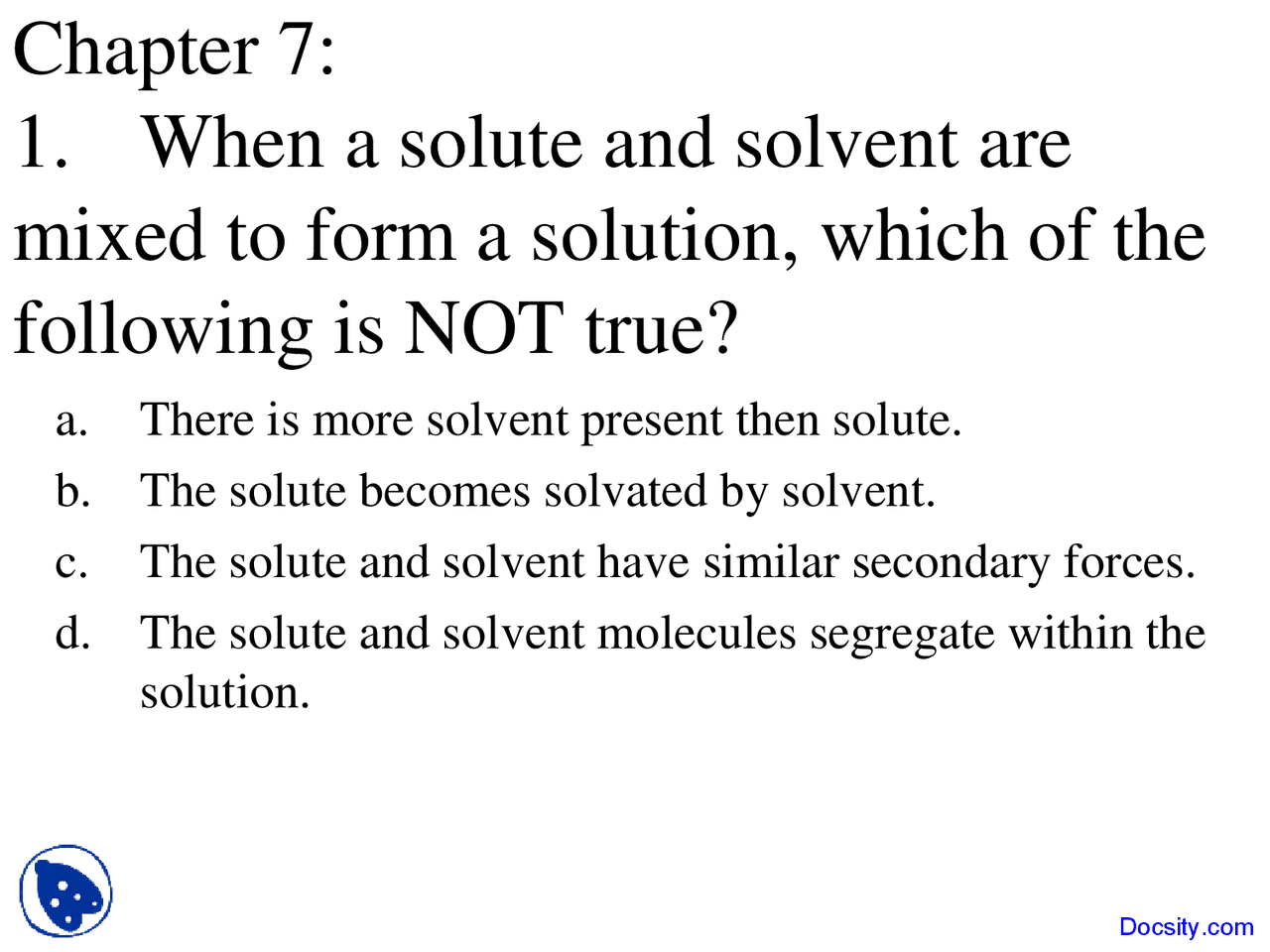 Solute And Solvent Chemistry Quiz Slides Docsity