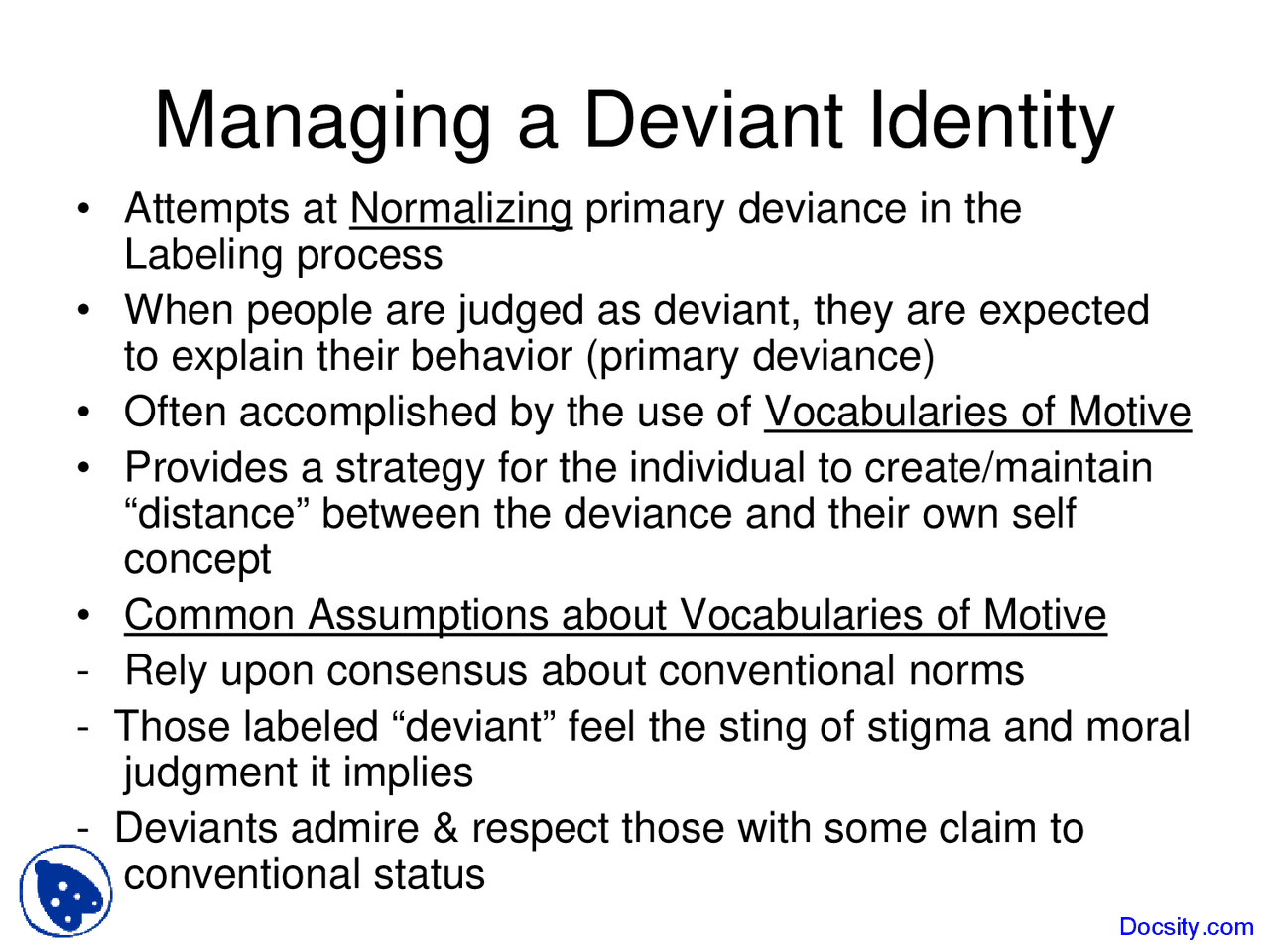 Managing A Deviant Identity Deviance In Society Lecture Slides