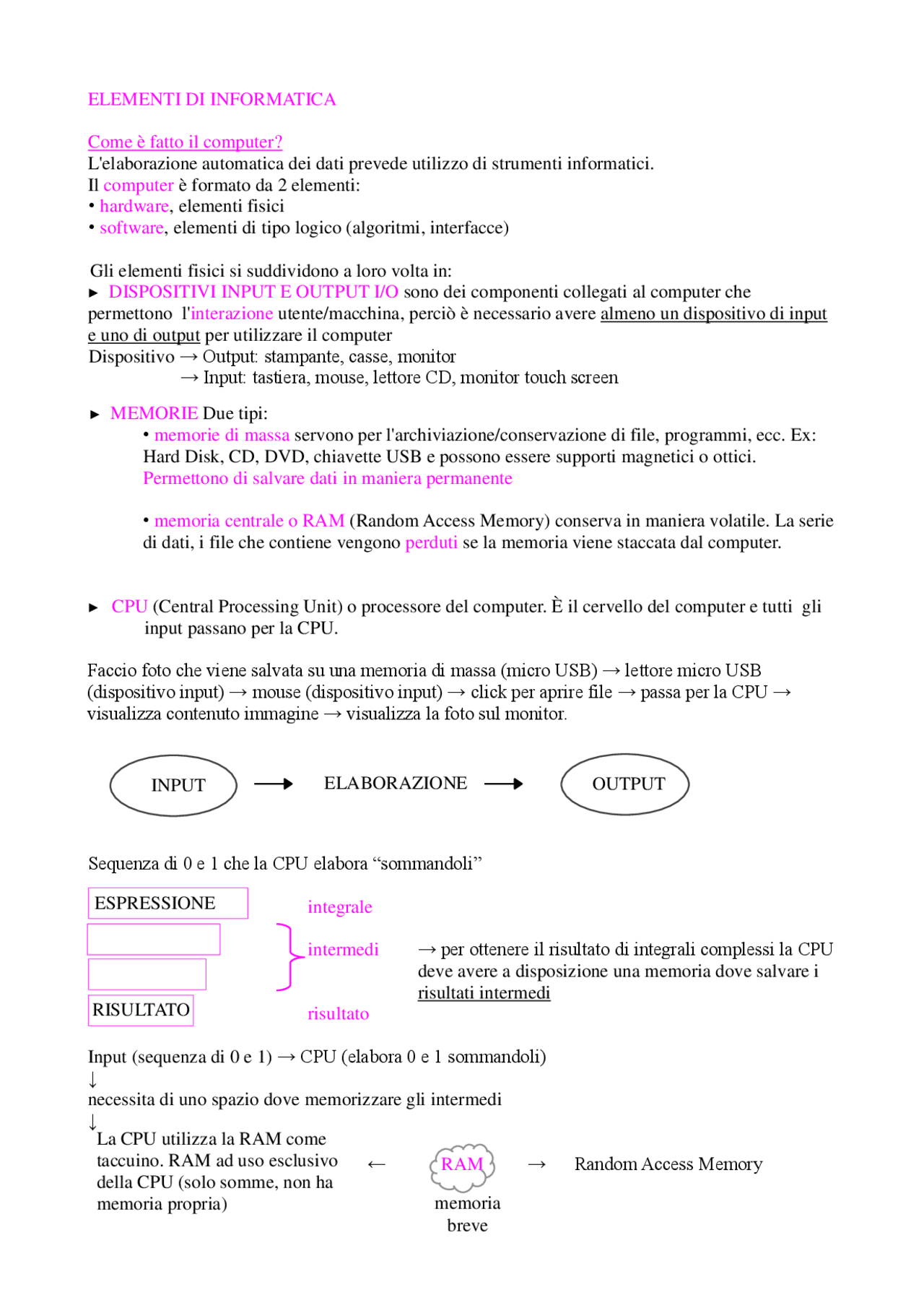 Elementi Di Informatica Teoria I Parte Docsity