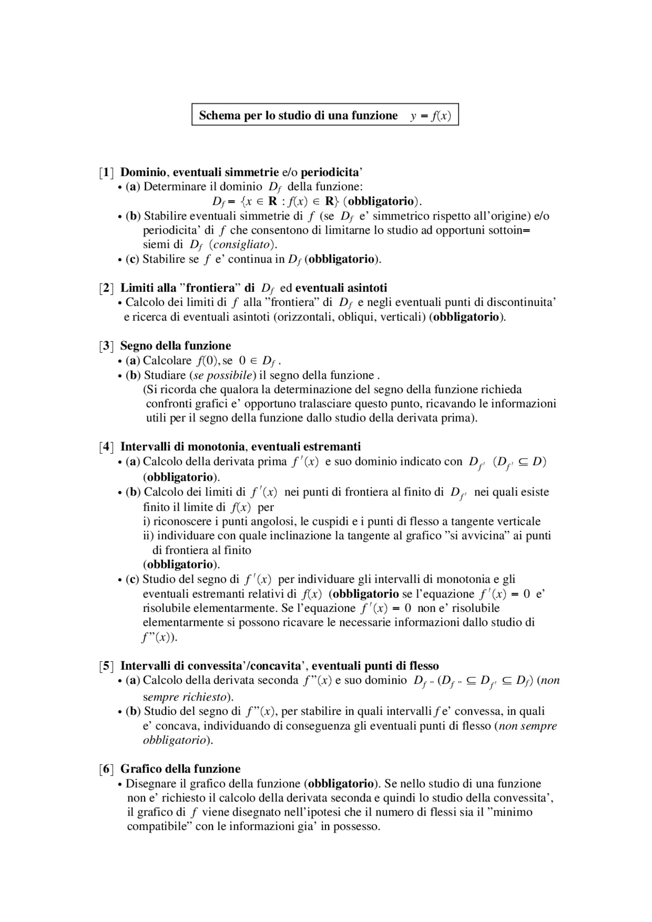 Studio di funzione - Schema - Analisi Matematica - Docsity