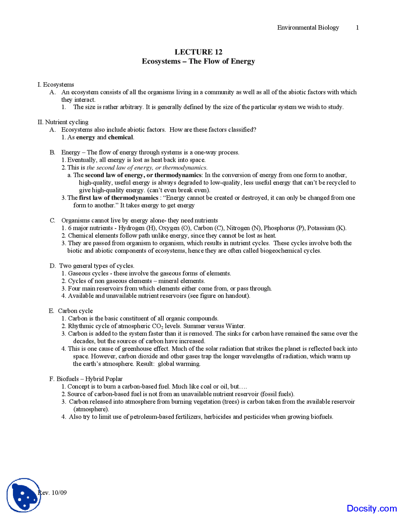Ecosystems, Flow of Energy - Environmental Biology - Lecture Notes ...