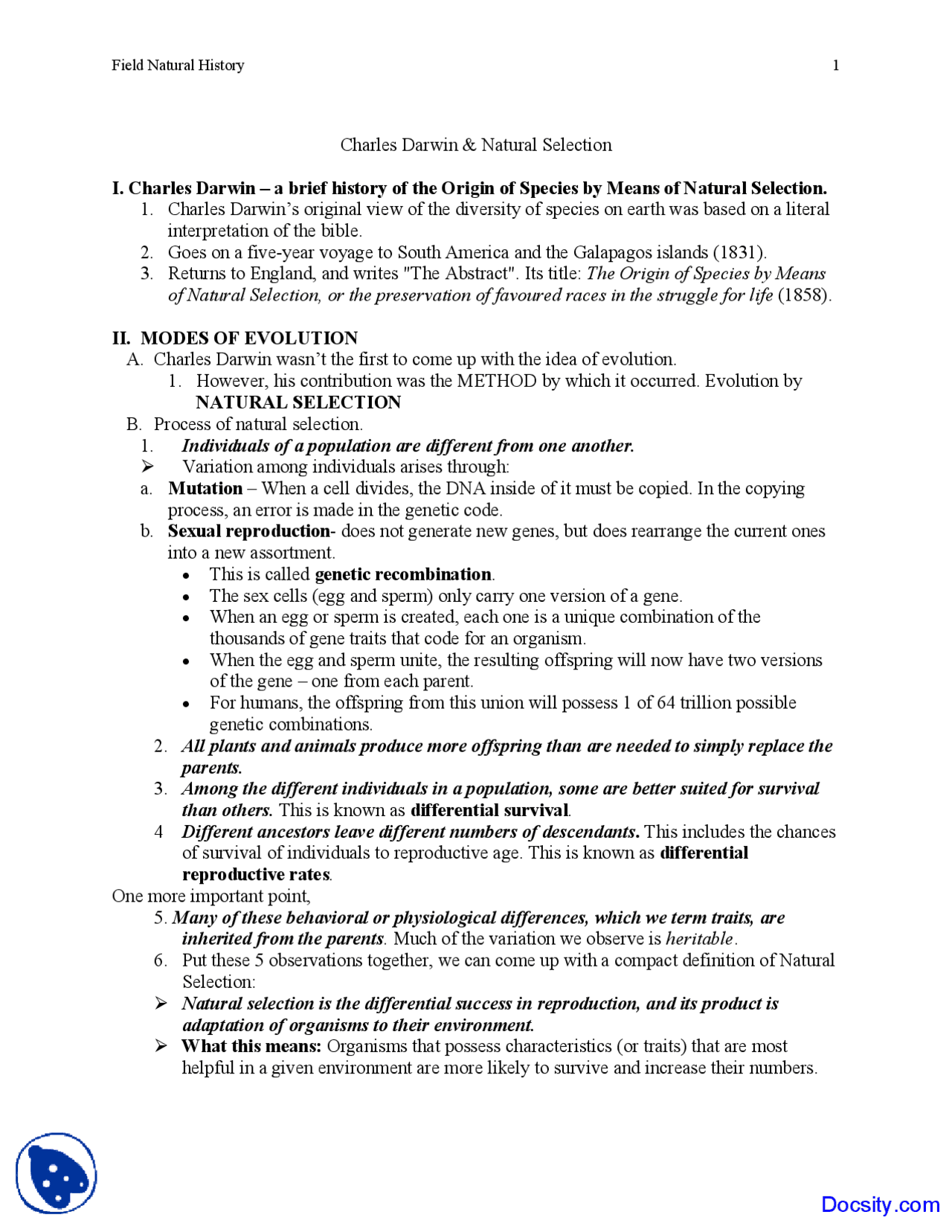 Charles Darwin and Natural Selection: The Process of Evolution | Study ...