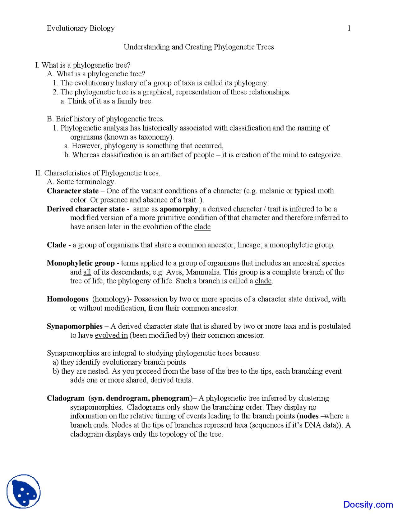 Creating Phylogenetic Trees Evolutionary Biology Lecture Notes