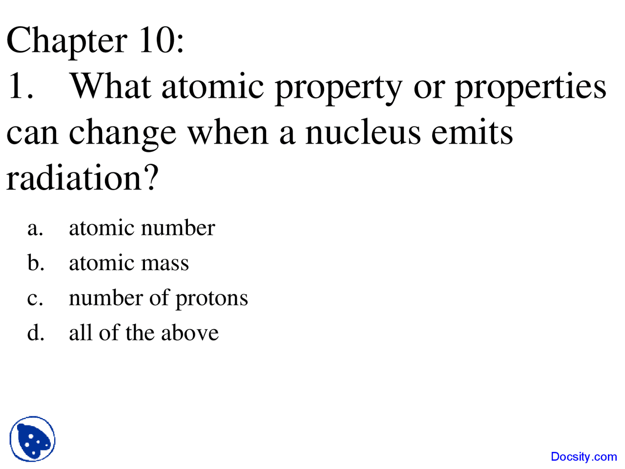 Atomic Number - Chemistry - Quiz Slides | Exercises Chemistry | Docsity