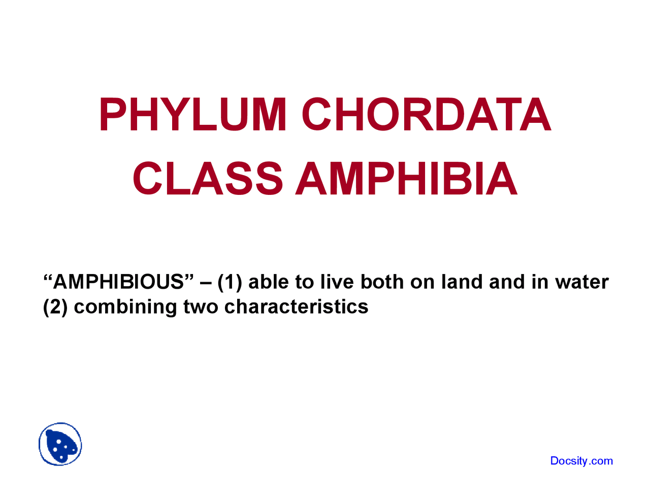 Class Amphibia - Zoology - Lecture Slides - Docsity