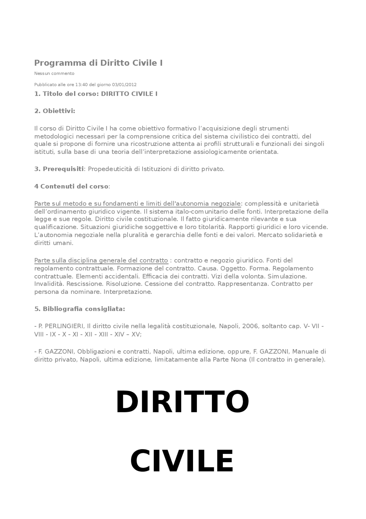 Diritto Civile I Programma Del Corso Prove Desame Di Diritto