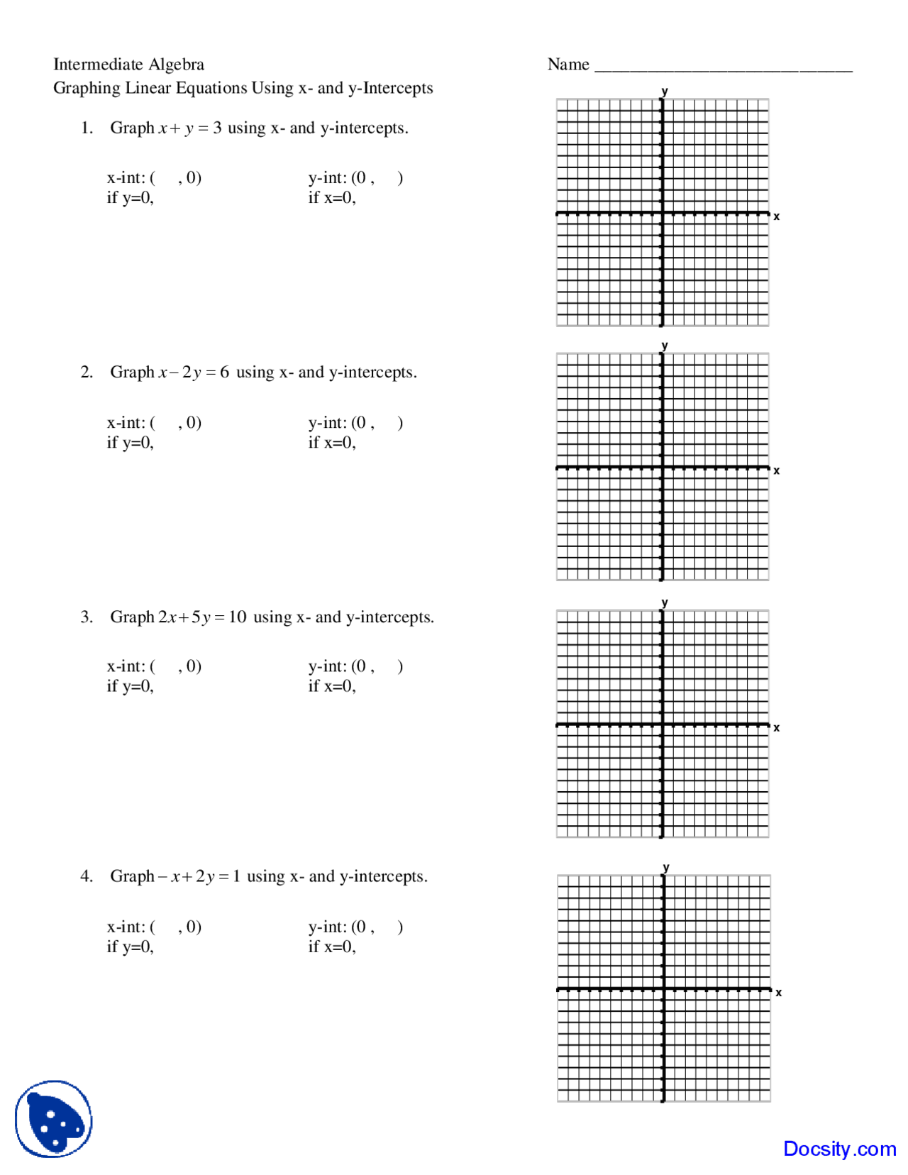 Graphing Linear Equations Intermediate Algebra Solved Assignment