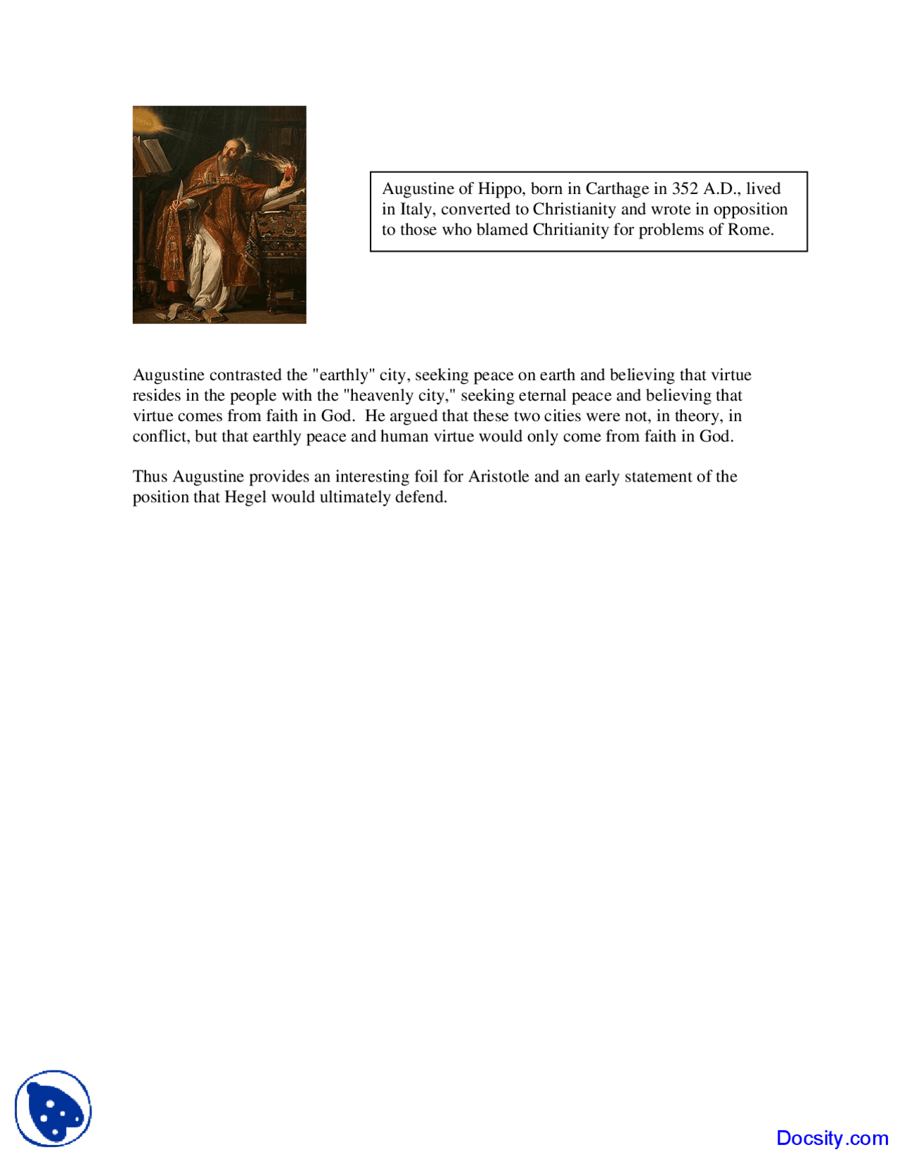Saint Augustine Classical Theory Lecture Notes Docsity