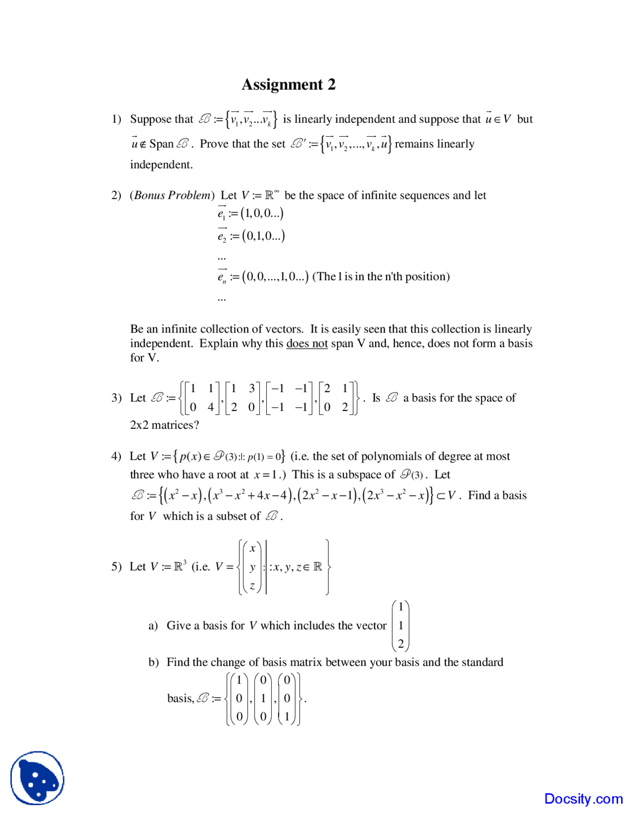 Infinite Sequences Math Assignment Docsity