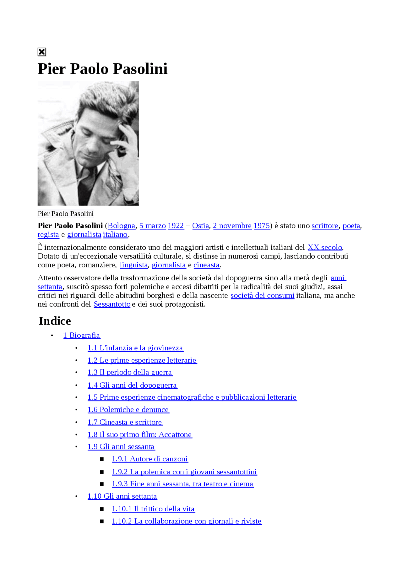 Pasolini | Appunti di Letteratura Italiana | Docsity